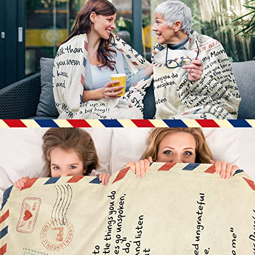 OFADD Blanket Love Letter to My Mom Personalized Printed Air Mail Throw Blankets for Couch Sofa Bed Supersoft Flannel Throws Birthday Indoor Home Decor 60” x 80”