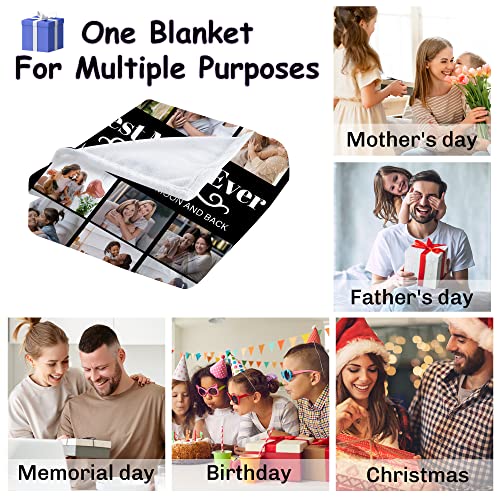 Best Mom Ever Custom Blanket, Birthday Gifts for Mom from Daughter Son with Pictures, Customized Photo Collage Mother Blankets Wife Birthday Gifts, Personalized Flannel Blanket with Photo as a Gift