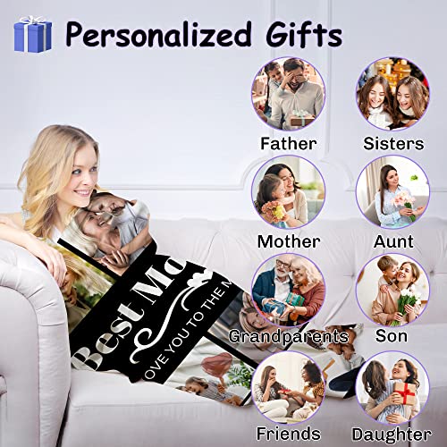 Best Mom Ever Custom Blanket, Birthday Gifts for Mom from Daughter Son with Pictures, Customized Photo Collage Mother Blankets Wife Birthday Gifts, Personalized Flannel Blanket with Photo as a Gift