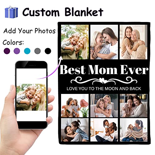 Best Mom Ever Custom Blanket, Birthday Gifts for Mom from Daughter Son with Pictures, Customized Photo Collage Mother Blankets Wife Birthday Gifts, Personalized Flannel Blanket with Photo as a Gift