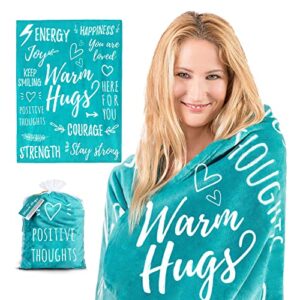 easyfluffy get well gift for women & men - super soft hug blanket with inspirational words - healing blanket care package comforting gift for cancer patients & others during hard times - 50"x60", teal