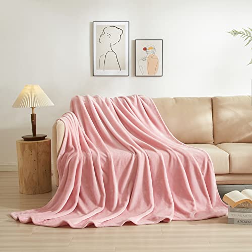 INSPIRE CRAFTER Blankets Single Size, Upgrade 300GSM Cozy Warm Flannel Fleece Blanket for All Season, Thick Fuzzy Throws for Sofa, Bed, Couch, Office, Travel, RV, Camping(50" x 60",Pink)