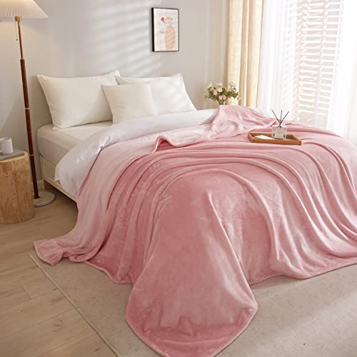 INSPIRE CRAFTER Blankets Single Size, Upgrade 300GSM Cozy Warm Flannel Fleece Blanket for All Season, Thick Fuzzy Throws for Sofa, Bed, Couch, Office, Travel, RV, Camping(50" x 60",Pink)