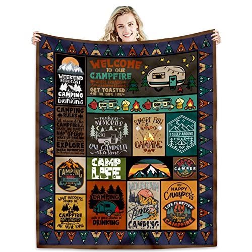 Camping Blanket Camping Lovers Gift Ideas for Men or Woman, Super Soft Throws Flannel Fleece Blankets Gifts for Camper Outdoor, Campsite Outdoors RV Travel Hiking Bed Sofa Couch 60"x50"