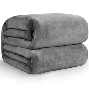 hansleep fleece blanket twin size grey, soft cozy twin blanket, fuzzy flannel lightweight blanket for bed, sofa, couch, travel, camping, 60 x 80 inches