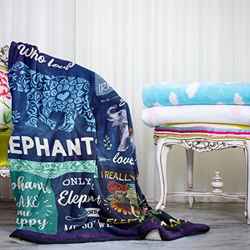 Loxezom Elephant Gifts for Adults Girls, Best Elephant Gifts for Women, Elephant Decor Unique, Elephant Blanket Throw 60" x 50", Christmas Valentine Mother’s Day Birthday Gifts for Elephant Lovers