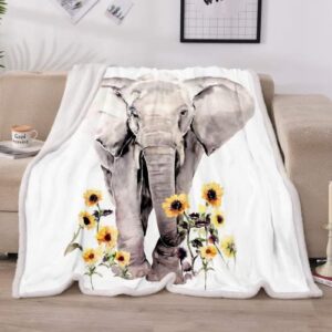 lovinsunshine sunflower elephant blanket,best white elephant gifts for women ideas,unique sunflower gifts for women adults, for women,sherpa fleece throw blanket for couch 50x60