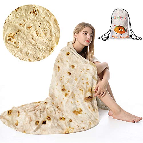 Admitrack Tortilla Wrap Blanket,Burritos Round Wrap Blanket,Tortilla Throw Blanket,Funny Realistic Food Round Blanket,Novelty Burritos Throw Blanket for Adults&Kids