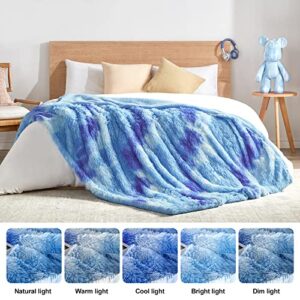 BEAUTEX Faux Fur Throw Blanket, Soft Sherpa Fluffy Blankets, Warm Thick Plush Flannel Blanket, Luxury Fuzzy Blankets for Home Room Decor, Shaggy Cozy Throw Blanket for Couch Sofa Bed Blue, 50x 60