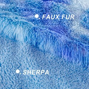 BEAUTEX Faux Fur Throw Blanket, Soft Sherpa Fluffy Blankets, Warm Thick Plush Flannel Blanket, Luxury Fuzzy Blankets for Home Room Decor, Shaggy Cozy Throw Blanket for Couch Sofa Bed Blue, 50x 60