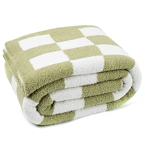 Xinyonxin Checkered Blanket Soft Lightweight Fuzzy Checkered Throw Blanket Fluffy Reversible Microfiber Checkerboard Blanket Warm Cozy Decor for Home Bed Couch (Sage Green, 50''x60'')