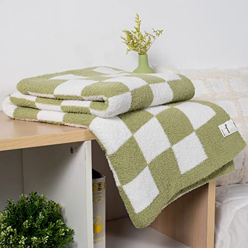 Xinyonxin Checkered Blanket Soft Lightweight Fuzzy Checkered Throw Blanket Fluffy Reversible Microfiber Checkerboard Blanket Warm Cozy Decor for Home Bed Couch (Sage Green, 50''x60'')