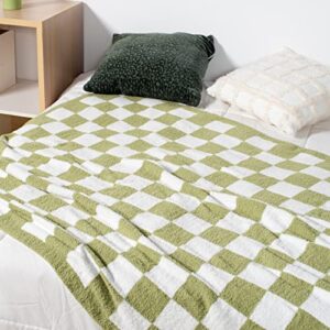 Xinyonxin Checkered Blanket Soft Lightweight Fuzzy Checkered Throw Blanket Fluffy Reversible Microfiber Checkerboard Blanket Warm Cozy Decor for Home Bed Couch (Sage Green, 50''x60'')