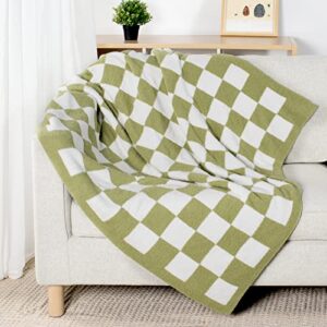 Xinyonxin Checkered Blanket Soft Lightweight Fuzzy Checkered Throw Blanket Fluffy Reversible Microfiber Checkerboard Blanket Warm Cozy Decor for Home Bed Couch (Sage Green, 50''x60'')