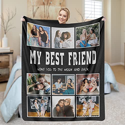 Purefly Gifts for Besties Personalized Blankets with Photos, Customized Picture Blanket for Women Girls Adult, Personalized Throw Blankets Gifts for Best Friend Birthday Christmas (style6)