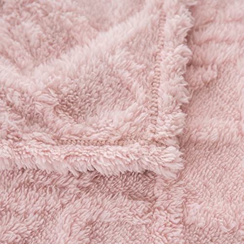 DaysU Sherpa Fleece Blanket, Throw Blanket for Couch, Sofa, Bed, Lightweight Soft Cozy Warm Fuzzy Blankets for Camping, Picnic, Travel, Pink Jacquard, 60” x 80”