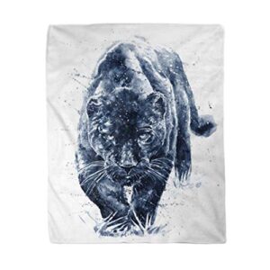 rouihot 60x80 inches throw blanket beautiful panther watercolor painting predator animals jaguar big black warm cozy print flannel home decor comfortable blanket for couch sofa bed