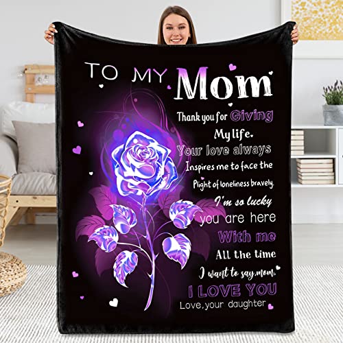 PLURECIL Blanket for Mom Gifts from Daughter, for Mom, Blanket for Mom Gifts, Presents for Mom from Daughter,Fleece Flannel Throw for Mom Birthday Gifts Purple 60"x80"