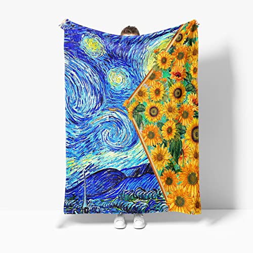 SUPRBOAT Sunflower Van Gogh Blanket, Farmhouse Fall Throw Blanket Starry Night Van Gogh Blanket, Throw Blanket for Couch Sofa Chair Bed Home Decoration (Sunflower, 80" L x 60" W)