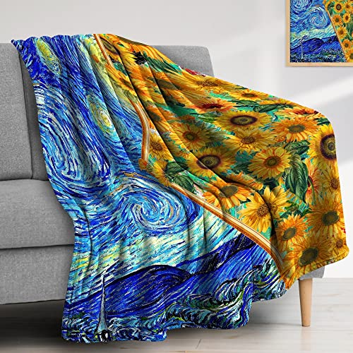 SUPRBOAT Sunflower Van Gogh Blanket, Farmhouse Fall Throw Blanket Starry Night Van Gogh Blanket, Throw Blanket for Couch Sofa Chair Bed Home Decoration (Sunflower, 80" L x 60" W)