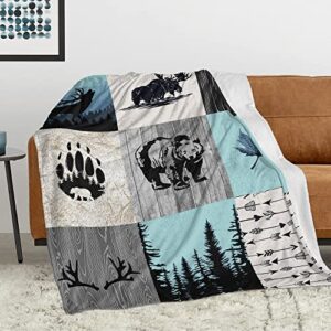 mtjj blanket retro bear moose deer throw blankets,ultra soft fleece blanket cozy bed blankets quilt home decor blankets sofa blanket gifts blanket for men women kids christmas birthday(60 in×50 in)