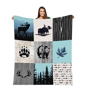 MTJJ Blanket Retro Bear Moose Deer Throw Blankets,Ultra Soft Fleece Blanket Cozy Bed Blankets Quilt Home Decor Blankets Sofa Blanket Gifts Blanket for Men Women Kids Christmas Birthday(60 in×50 in)