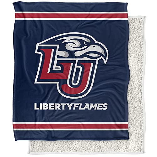 Liberty University Blanket, 50"x60" Primary Logo Stripes Silky Touch Sherpa Back Super Soft Throw Blanket