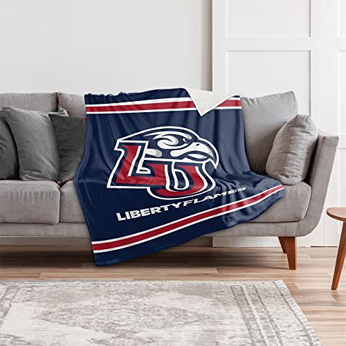 Liberty University Blanket, 50"x60" Primary Logo Stripes Silky Touch Sherpa Back Super Soft Throw Blanket