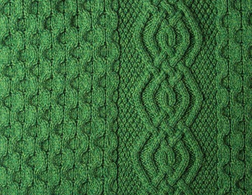 SAOL Honeycomb and Cable Knit Patterns 100% Irish Merino Wool Aran Throw/Blanket 60 x 40 inches (Green)