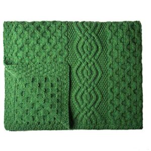 SAOL Honeycomb and Cable Knit Patterns 100% Irish Merino Wool Aran Throw/Blanket 60 x 40 inches (Green)