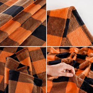 Touchat Fleece Throw Blankets, Orange Buffalo Plaid Throw Blanket for Couch Sofa Bed, Soft Warm Fuzzy Cozy Checkered Blanket, Lightweight Farmhouse Halloween Decor 50" x 60" (Pumpkin & Orange)