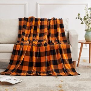 Touchat Fleece Throw Blankets, Orange Buffalo Plaid Throw Blanket for Couch Sofa Bed, Soft Warm Fuzzy Cozy Checkered Blanket, Lightweight Farmhouse Halloween Decor 50" x 60" (Pumpkin & Orange)