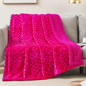 Whale Flotilla Faux Fur Throw Blanket for Couch Sofa Bed, Plush Reversible Fuzzy Sherpa Throw Blanket for All Season, Warm and Soft, 50x60 Inch, Hot Pink