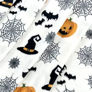 Haunted Halloween Throw Blanket: Spider Webs Witch's Hat Black Bats and Decorated Pumpkins Print on Soft Velvet Fleece Throw Blanket