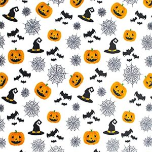 Haunted Halloween Throw Blanket: Spider Webs Witch's Hat Black Bats and Decorated Pumpkins Print on Soft Velvet Fleece Throw Blanket