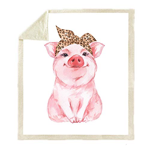 Capsceoll Pigs in a Blanket,Funny Pig Wearing Leopard Bandana Isolated on White Cute Watercolor Illustration Pet Blanket 60X80 Inch Soft,Cozy,Warm Perfect for Bed,Sofa,Couch