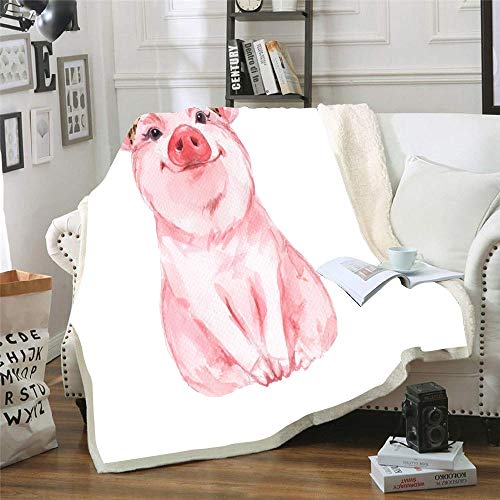 Capsceoll Pigs in a Blanket,Funny Pig Wearing Leopard Bandana Isolated on White Cute Watercolor Illustration Pet Blanket 60X80 Inch Soft,Cozy,Warm Perfect for Bed,Sofa,Couch