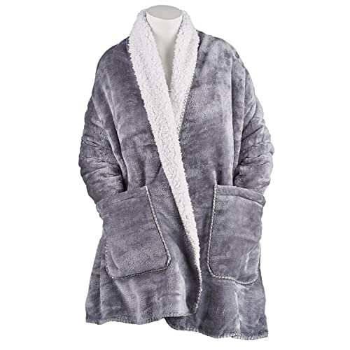 FLORIANA Womens Wearable Throw Blanket-Gray Fleece Cape, TV Blanket