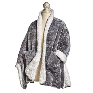 FLORIANA Womens Wearable Throw Blanket-Gray Fleece Cape, TV Blanket