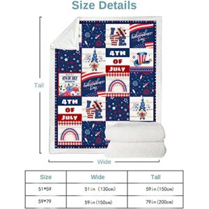 4th of July Decorations Blanket, Patriotic Memorial Day Independence Day Happy 4th of July Cute Gnome USA Flag Citizenship Veteran Labor Day Gifts, Soft Lightweight Cozy Throw Blanket for Couch Bed