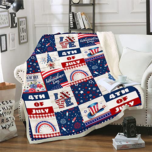 4th of July Decorations Blanket, Patriotic Memorial Day Independence Day Happy 4th of July Cute Gnome USA Flag Citizenship Veteran Labor Day Gifts, Soft Lightweight Cozy Throw Blanket for Couch Bed