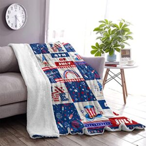 4th of July Decorations Blanket, Patriotic Memorial Day Independence Day Happy 4th of July Cute Gnome USA Flag Citizenship Veteran Labor Day Gifts, Soft Lightweight Cozy Throw Blanket for Couch Bed