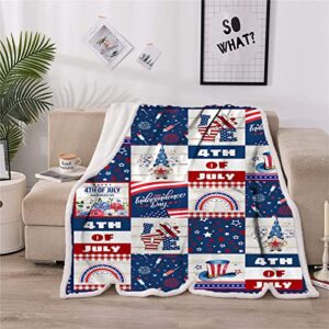 4th of July Decorations Blanket, Patriotic Memorial Day Independence Day Happy 4th of July Cute Gnome USA Flag Citizenship Veteran Labor Day Gifts, Soft Lightweight Cozy Throw Blanket for Couch Bed