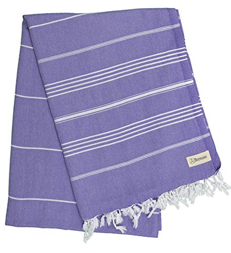 Bersuse 100% Cotton - Anatolia XL Throw Blanket Turkish Towel - 61 x 82 Inches, Dark Purple