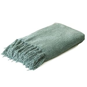 bangya sage chenille throw blanket soft cozy woven fringe tassel throw blenket for sofa couch bed home living room decor (sage,50" x 60")