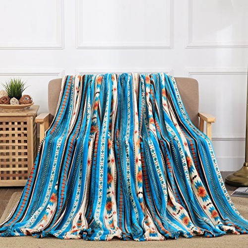 All American Collection Super Soft Ultra Comfort Plush Microfiber Solid Throw Blanket for Couch Home Bedroom Living Room (50 x 60, Beverly Blue Southwest)