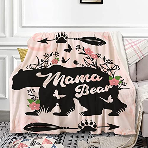 Tuxhhzdda Mama Bear Blanket and Throw, Gifts for Wife Xmas, Gift to Mom, Moms from Daughter, Super Soft Adorable Fleece Blanket for Sofa Outdoor Size:80x60 Inches