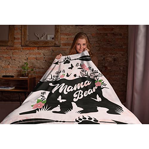 Tuxhhzdda Mama Bear Blanket and Throw, Gifts for Wife Xmas, Gift to Mom, Moms from Daughter, Super Soft Adorable Fleece Blanket for Sofa Outdoor Size:80x60 Inches