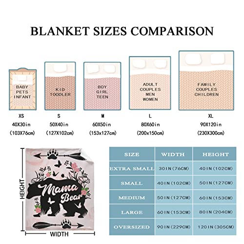 Tuxhhzdda Mama Bear Blanket and Throw, Gifts for Wife Xmas, Gift to Mom, Moms from Daughter, Super Soft Adorable Fleece Blanket for Sofa Outdoor Size:80x60 Inches