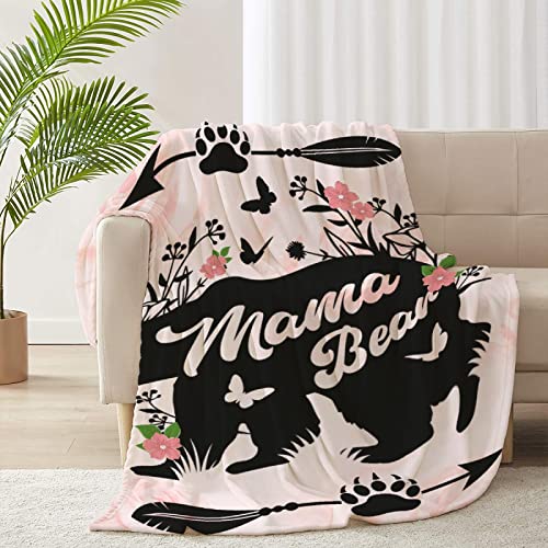 Tuxhhzdda Mama Bear Blanket and Throw, Gifts for Wife Xmas, Gift to Mom, Moms from Daughter, Super Soft Adorable Fleece Blanket for Sofa Outdoor Size:80x60 Inches